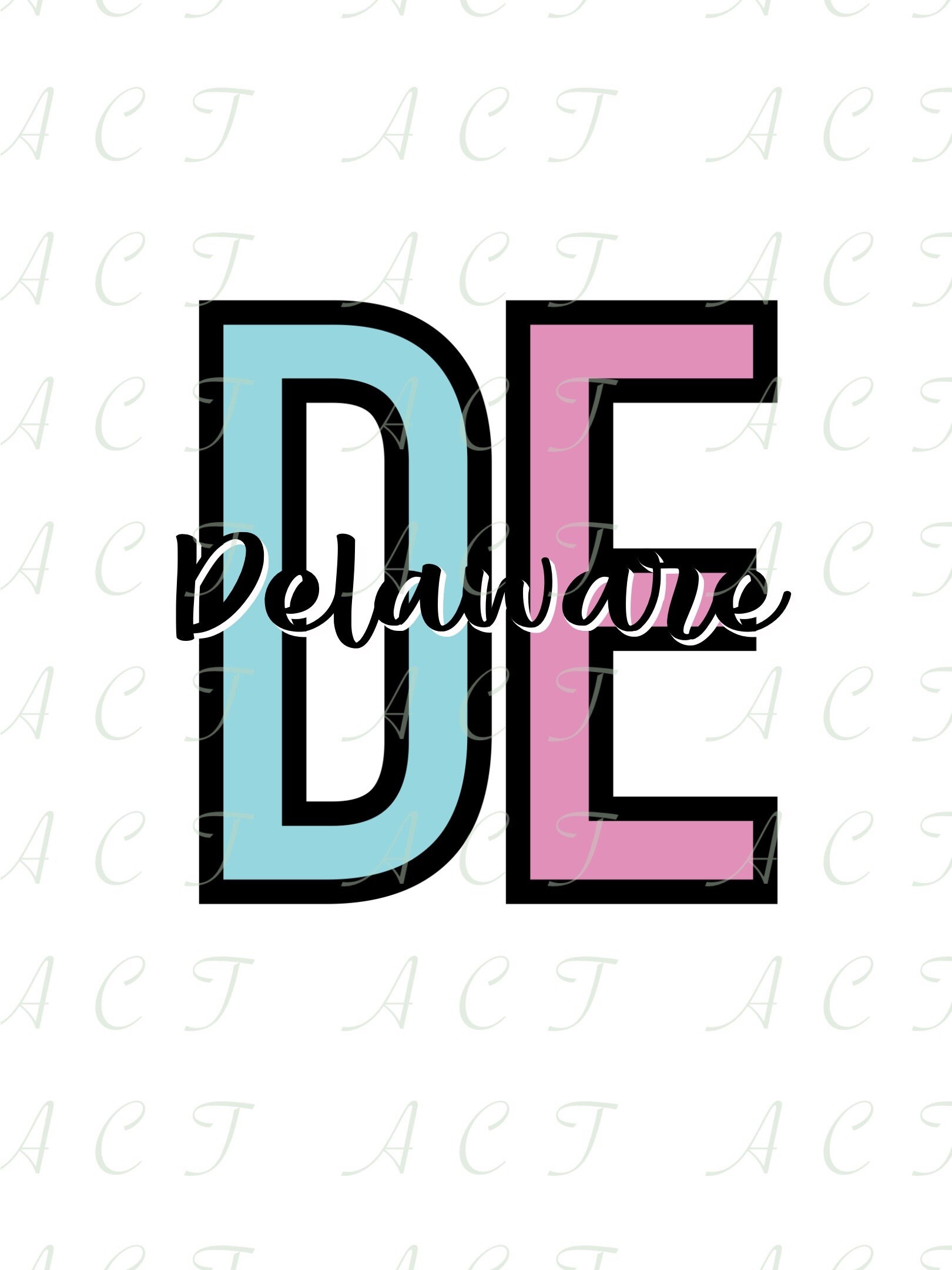 Delaware with abbreviation DE scripty black lettering with | Etsy