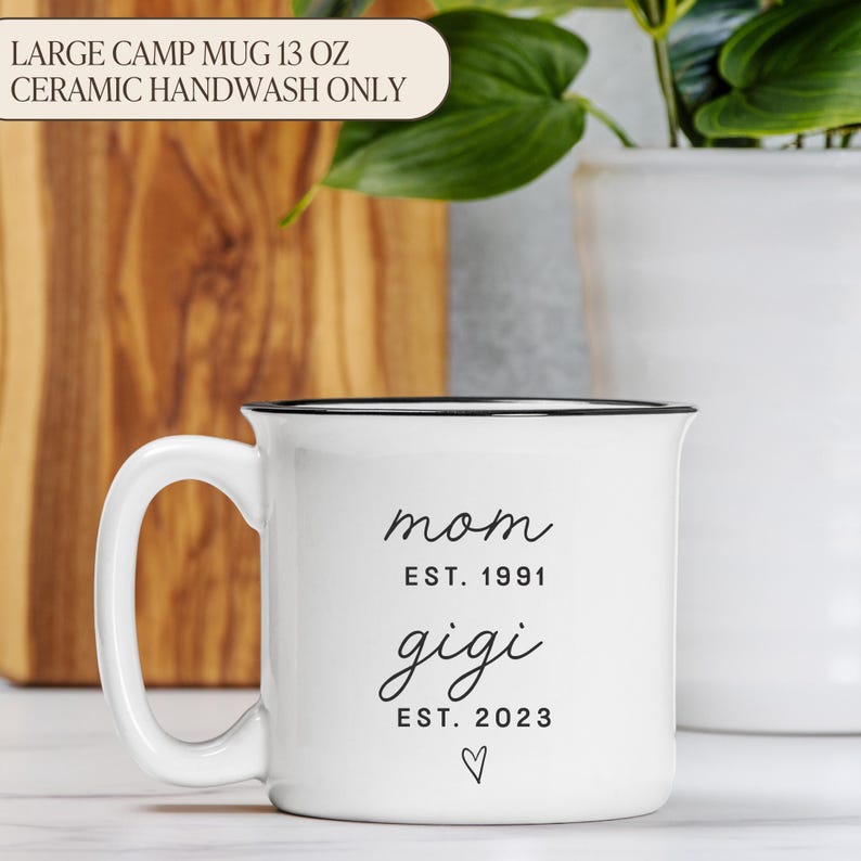 Personalized Mom and Gigi Mug, Custom Enamel Camp Mug Gift, New Grandma ...