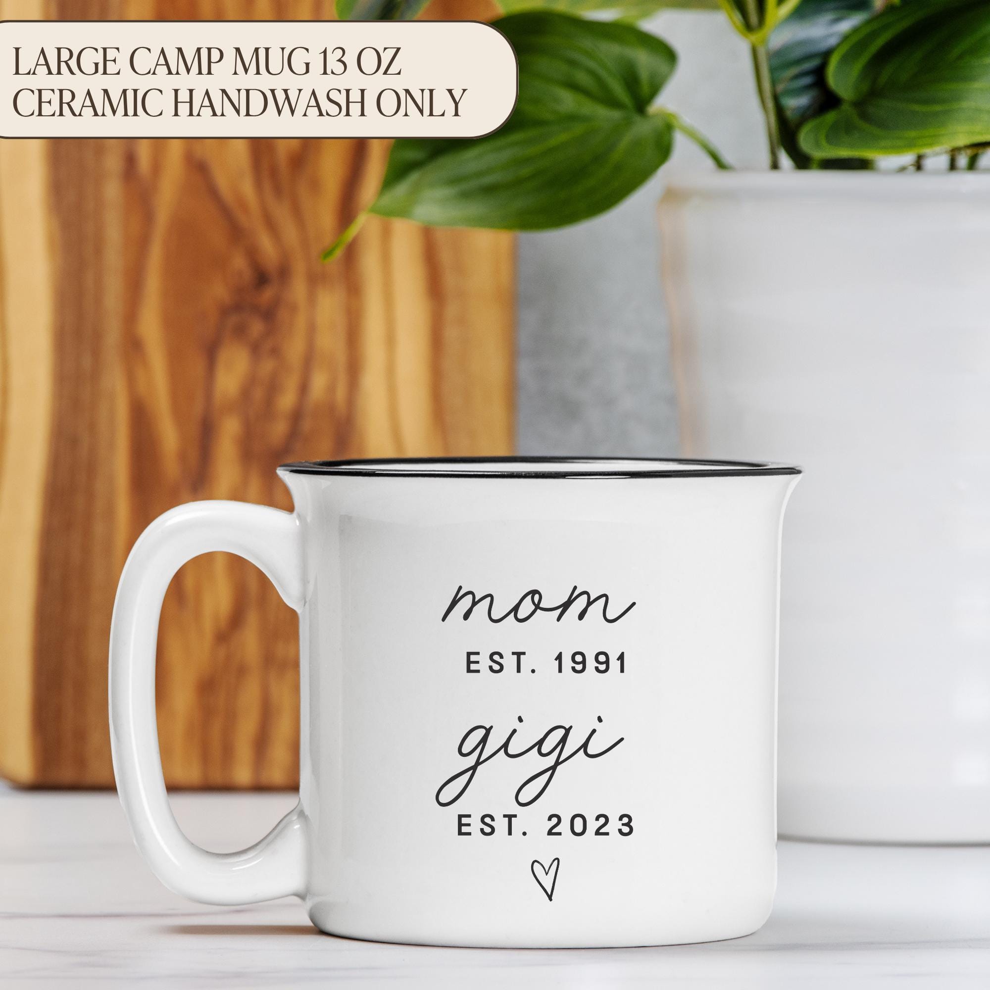 Personalized Mom and Gigi Mug, Custom Enamel Camp Mug Gift, New Grandma ...