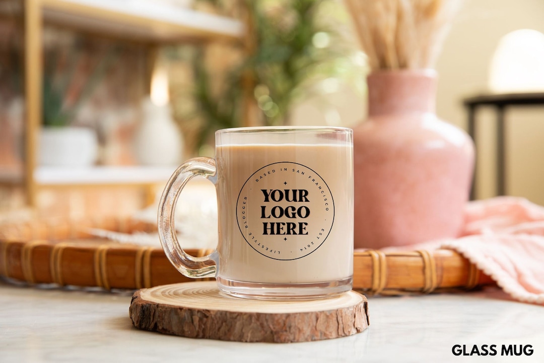 Custom Glass Logo Coffee Mug Logo, Boho Coffee Mug Logo, Custom Logo ...