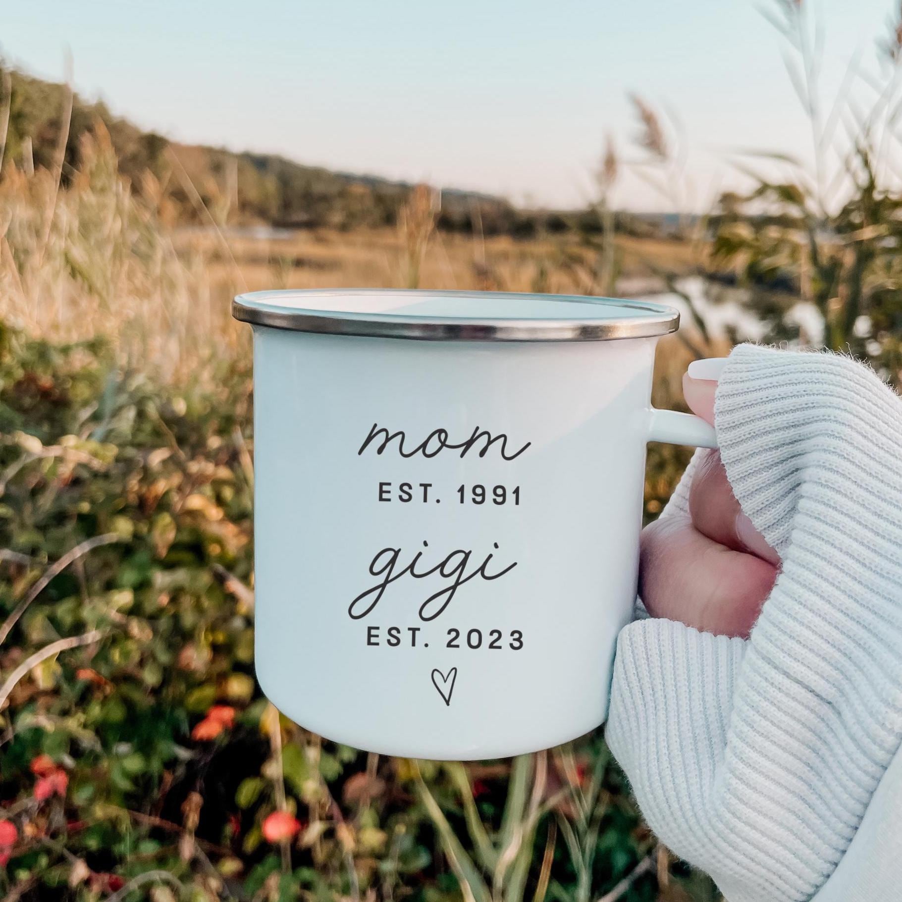 Personalized Mom and Gigi Mug, Custom Enamel Camp Mug Gift, New Grandma ...
