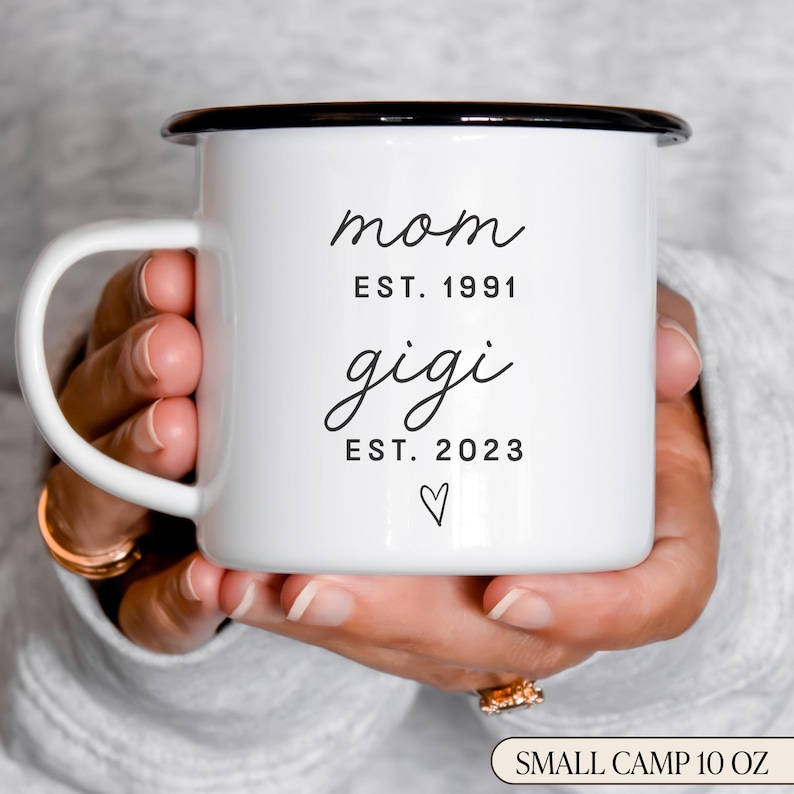 Personalized Mom and Gigi Mug, Custom Enamel Camp Mug Gift, New Grandma ...