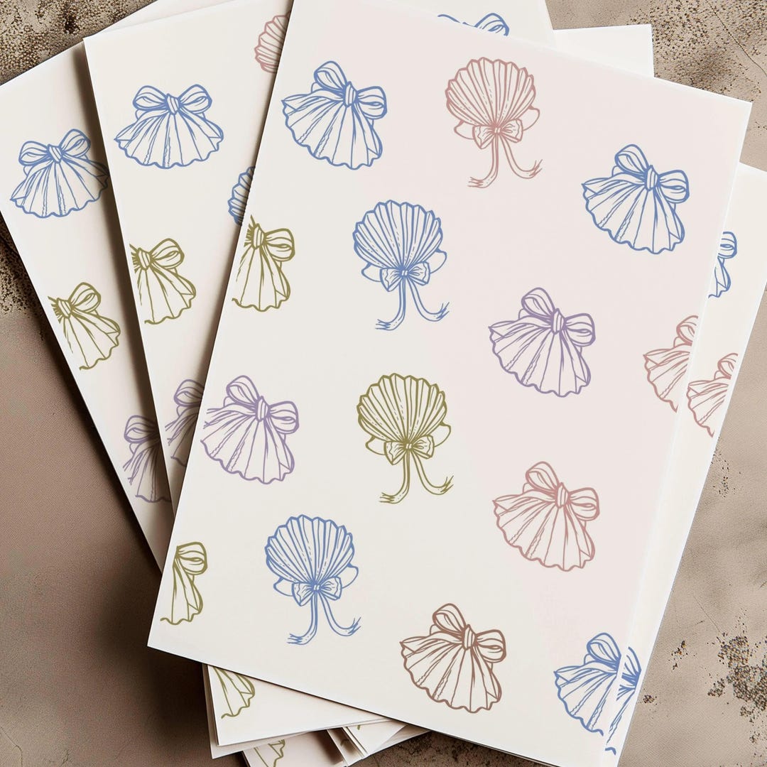 Seashell Digital Print Coastal Design Bow Pattern Beach Theme ...