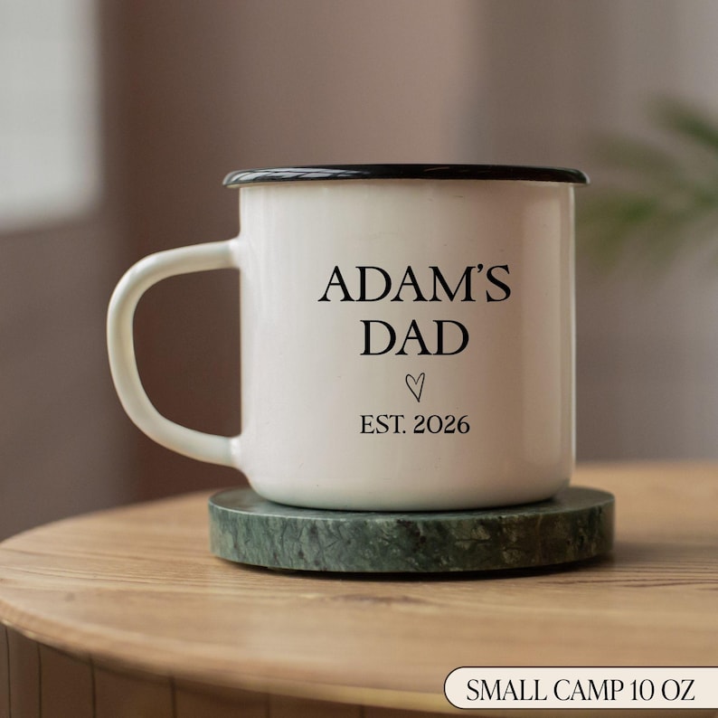 Personalized Dad Enamel Camp Mug (est. 2026), New Father Coffee Cup ...