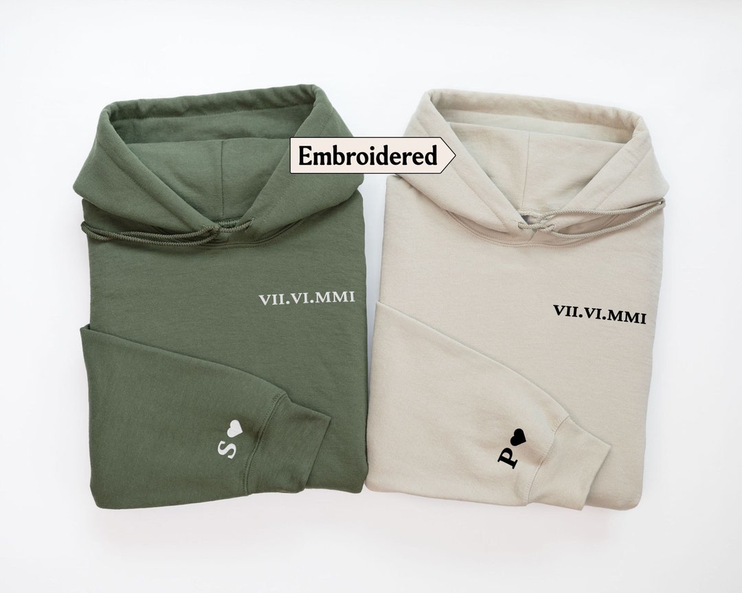 Embroidered Roman Numeral Hoodie, Personalized Date Roman Numeral ...