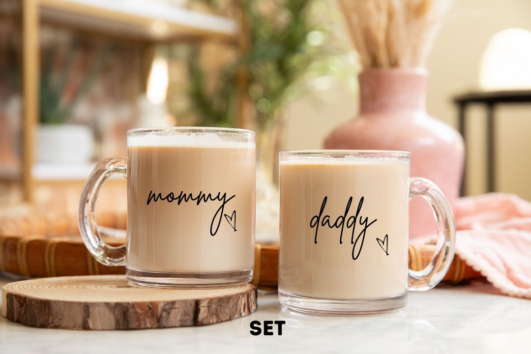 Clear Glass Mommy and Daddy Mugs Set, Clear Couples Mugs, Mugs for ...
