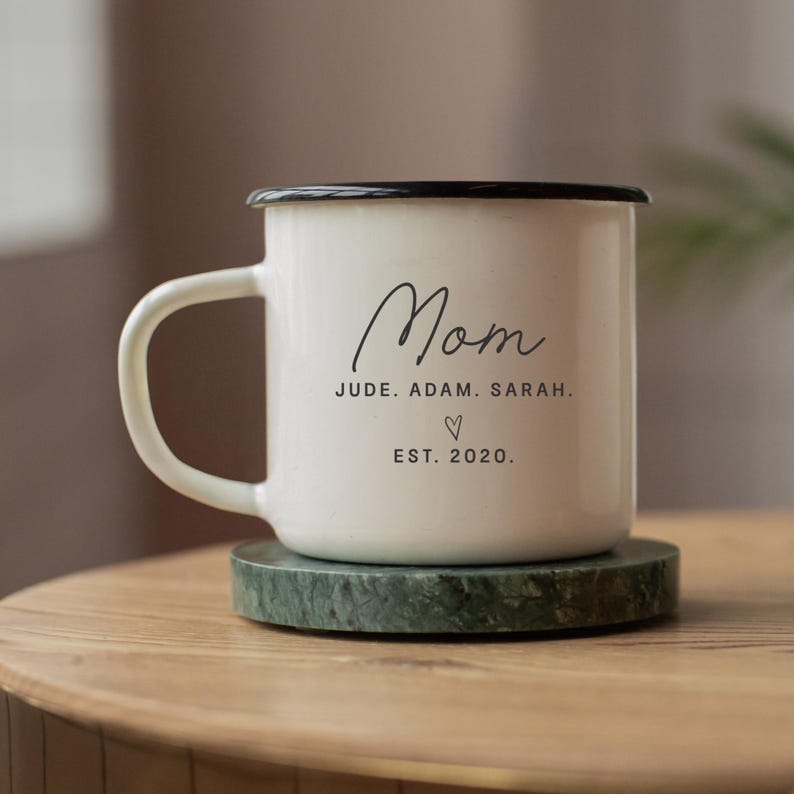 Personalized Mom Enamel Camp Mug, Custom Kids Names Gift - Etsy