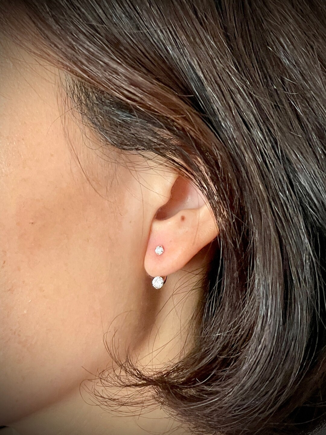 Double Cubic Zirconia Ear Jacket Sterling Silver Posts Double Sided