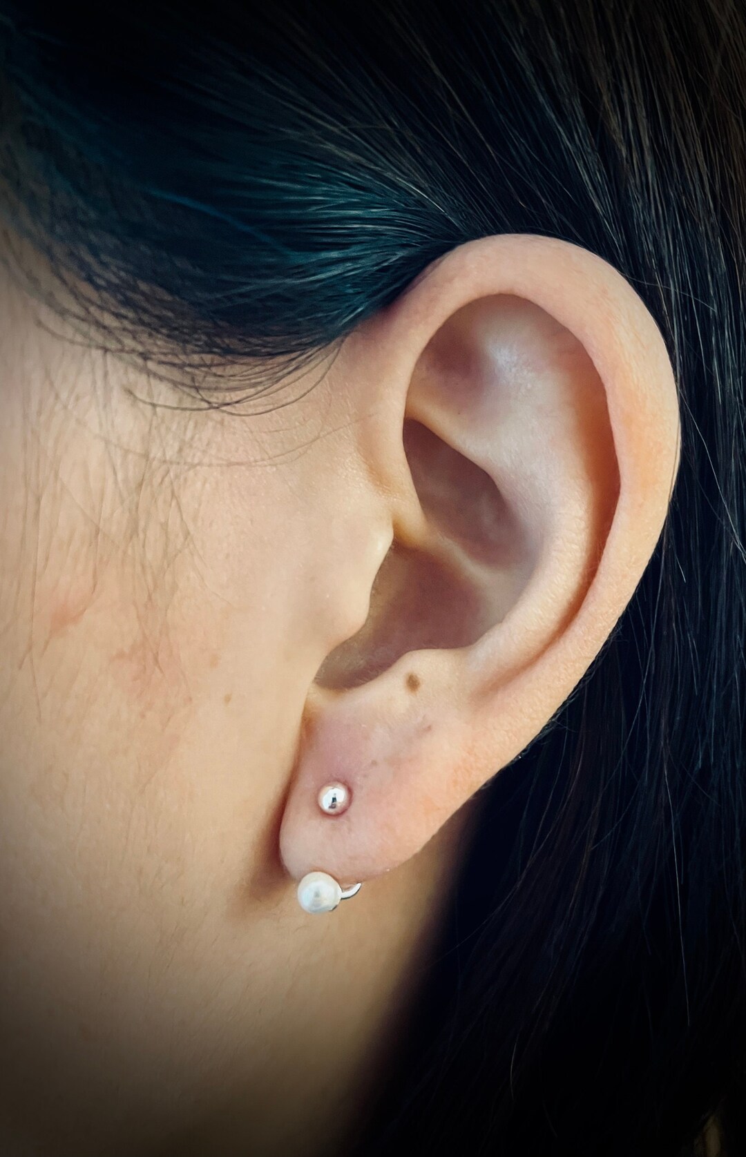 Sterling Silver Double Ball Ear Jackets, Silver Ball Stud With Pearl ...