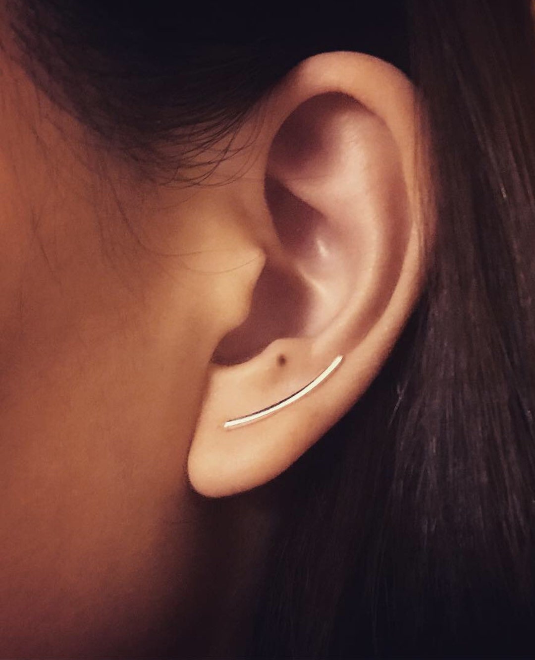 Sterling Silver Curved Bar Ear Climber, Curved Bar Ear Crawler, Ear Pin ...