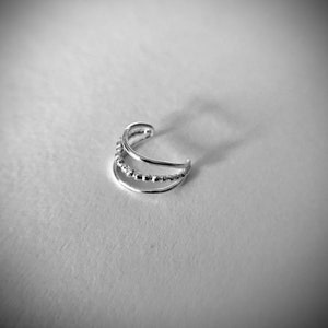 Sterling Silver Three Line Ear Cuff, Textured Ear Wrap, No Pierce Ear Cuff, Simple Earring ...