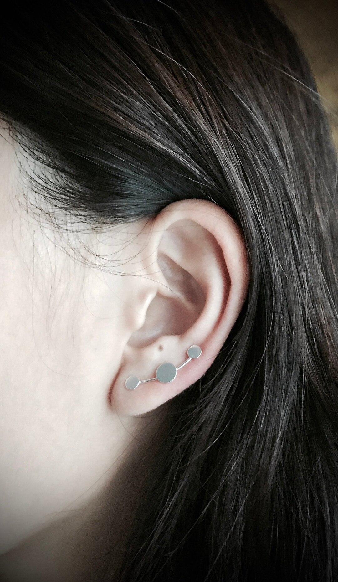 Sterling Silver Triple Circle Ear Climber, Light Weighted Earring, Ear ...