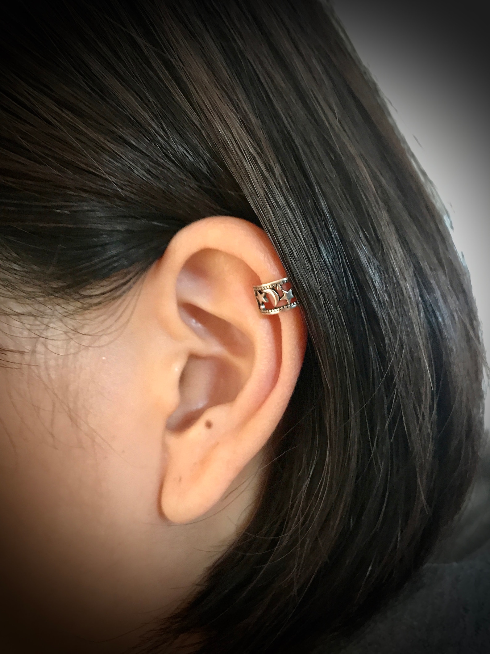 Sterling Silver Star and Moon Ear Cuff, Silver Night Sky Ear Cuff, Non ...