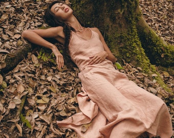 Linen Maxi Summer Slip Dress ELONA Long Strap Dress - Etsy