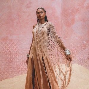 Powder Pink One Shoulder Net Poncho • Resort Crochet Cape • Sheer Mesh ...