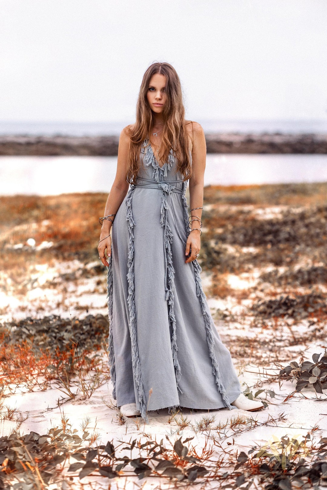 Blue Goddess Bridesmaid Dress • Greek Maxi Wedding Guest • Organic ...