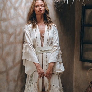 Off White Goddess Robe • Tropical Wedding Overcoat • Tribal Priestess ...