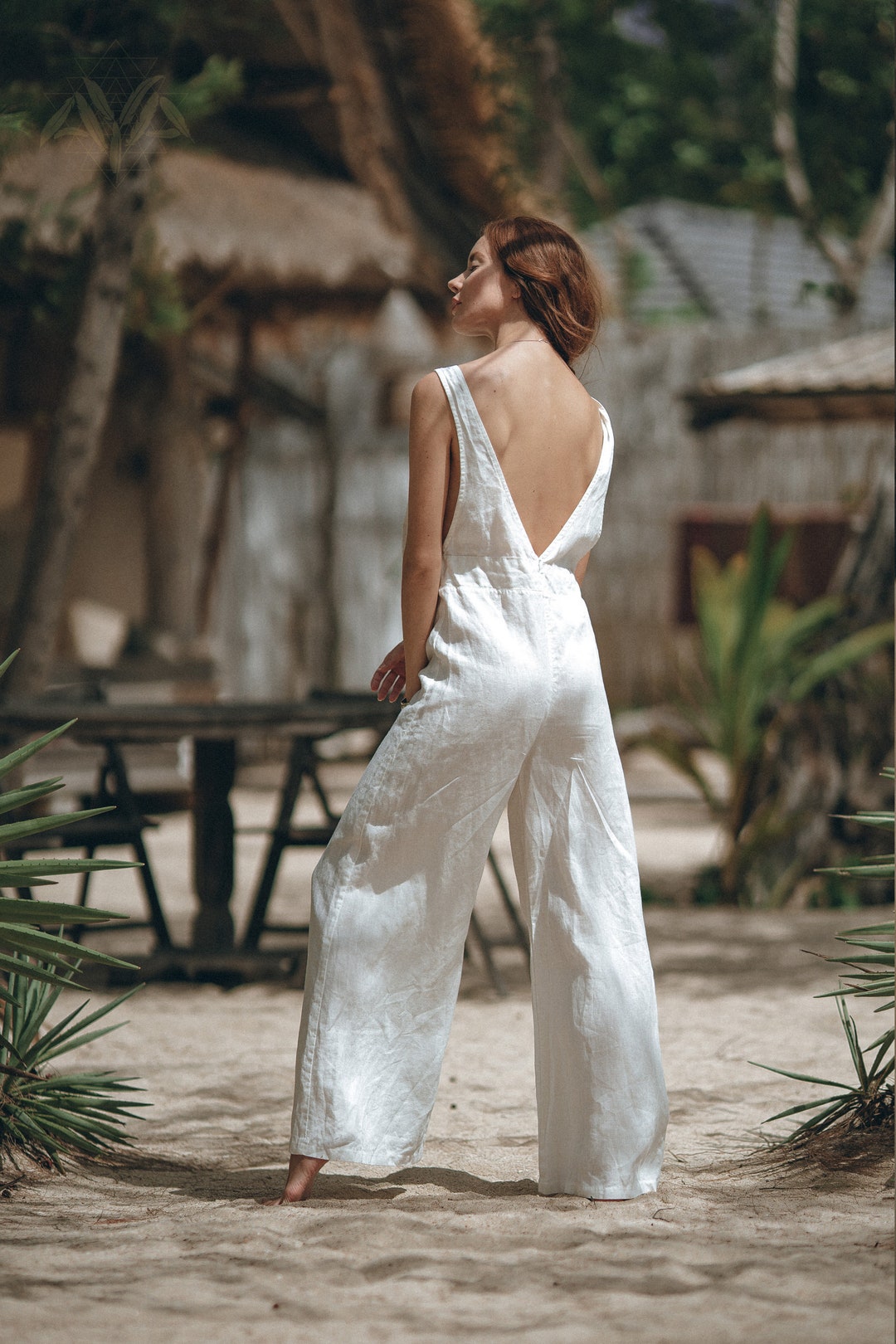 Off White Vintage Wedding Jumpsuit Boho Linen Overalls Women - Etsy