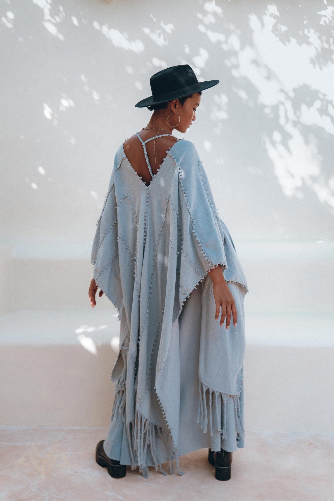 Sky Blue Cape Coat • Boho Plus Size Kimono Robe • Gypsy Priestess Cover ...