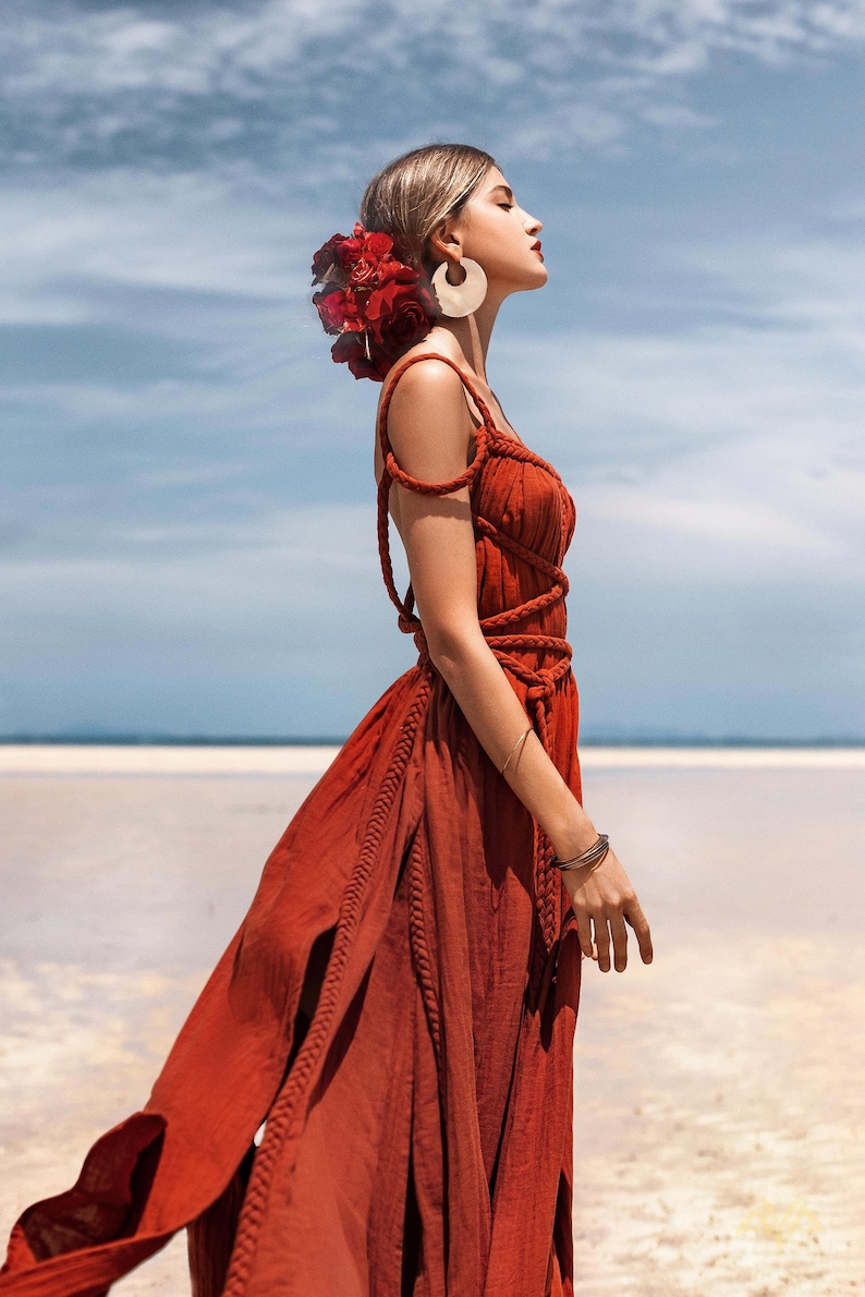 Red Greek Goddess Dress Boho Bridesmaid Dress Evening - Etsy