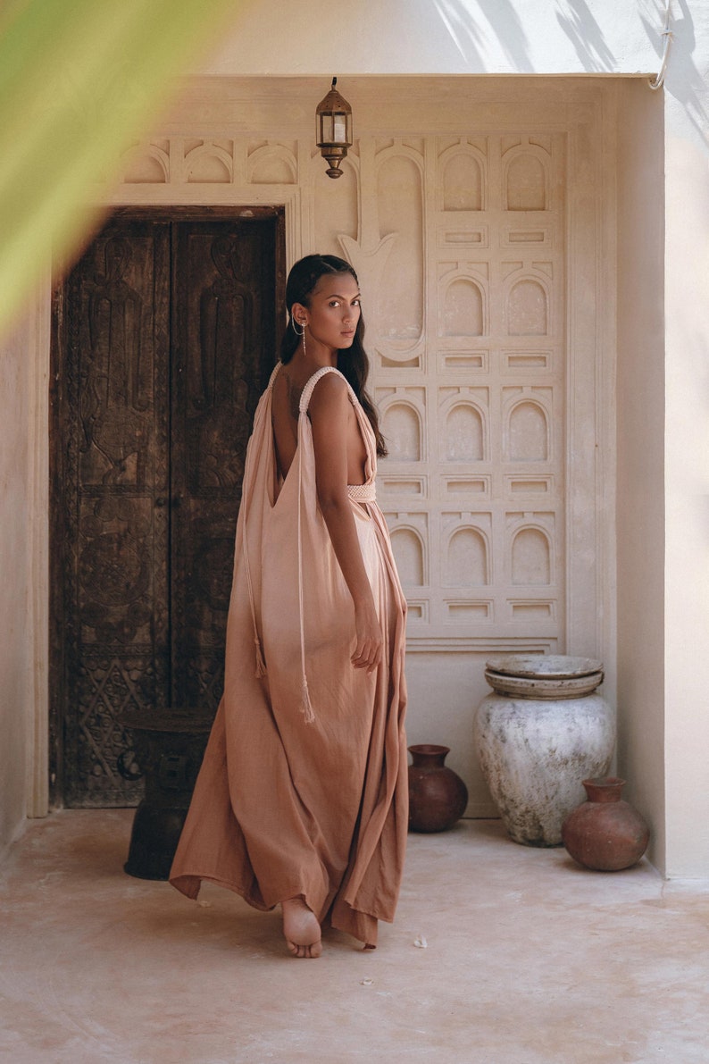 Dusty Pink Greek Goddess Dress Crochet Belted Boho Dress - Etsy