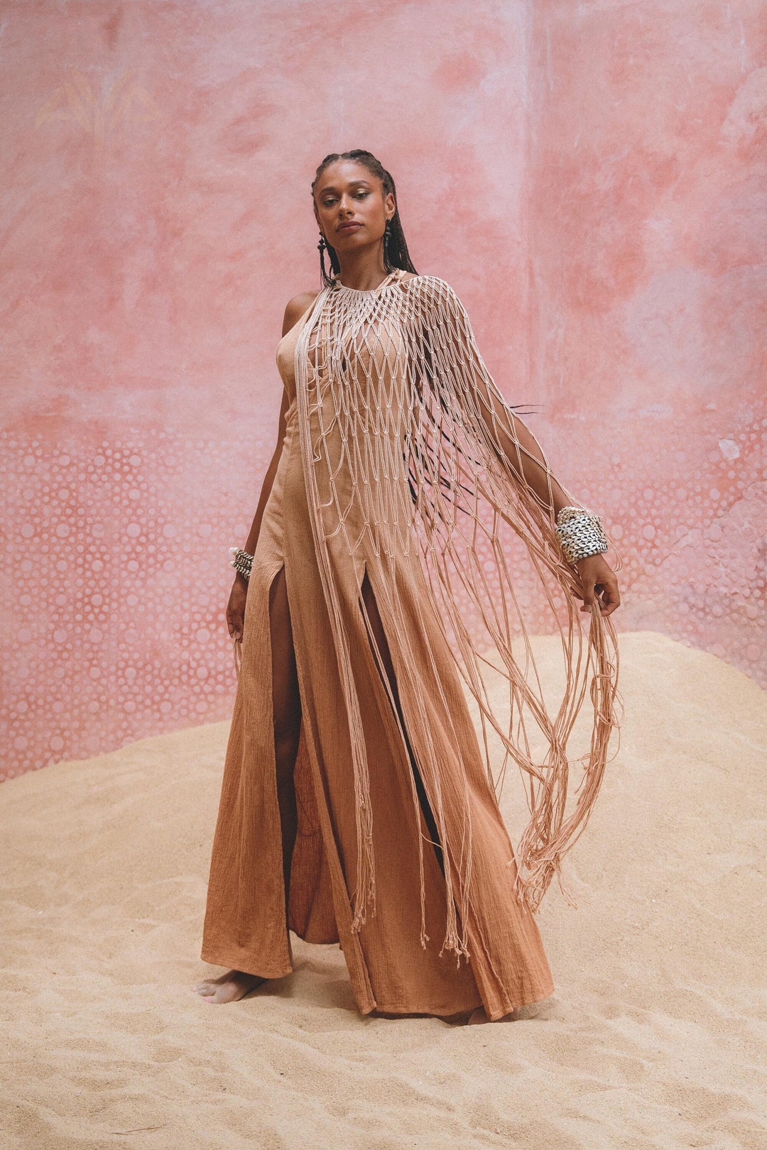 Powder Pink One Shoulder Net Poncho • Resort Beach Crochet Cape • See ...