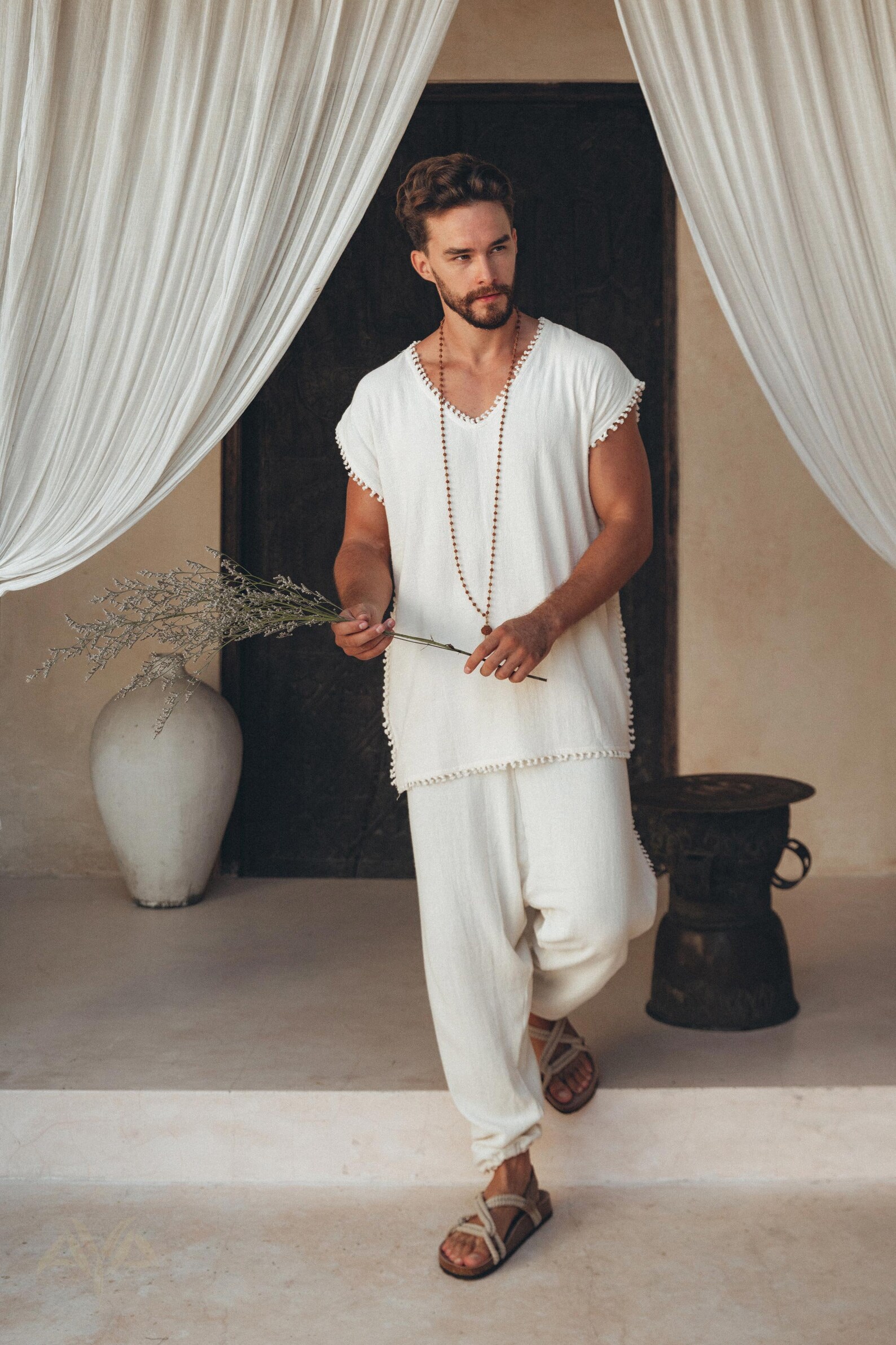 Off-white Boho Cargo Pants • Men's Raw Edge Organic Cotton Trousers - Etsy