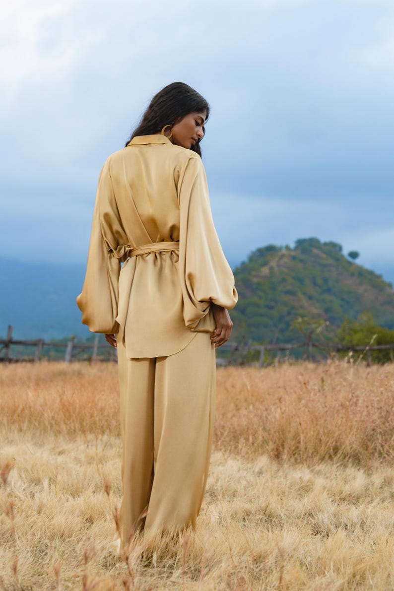 Apsara Kimono Blouse Inka Gold – Pure Silk Top for Women • Boho Goddess ...