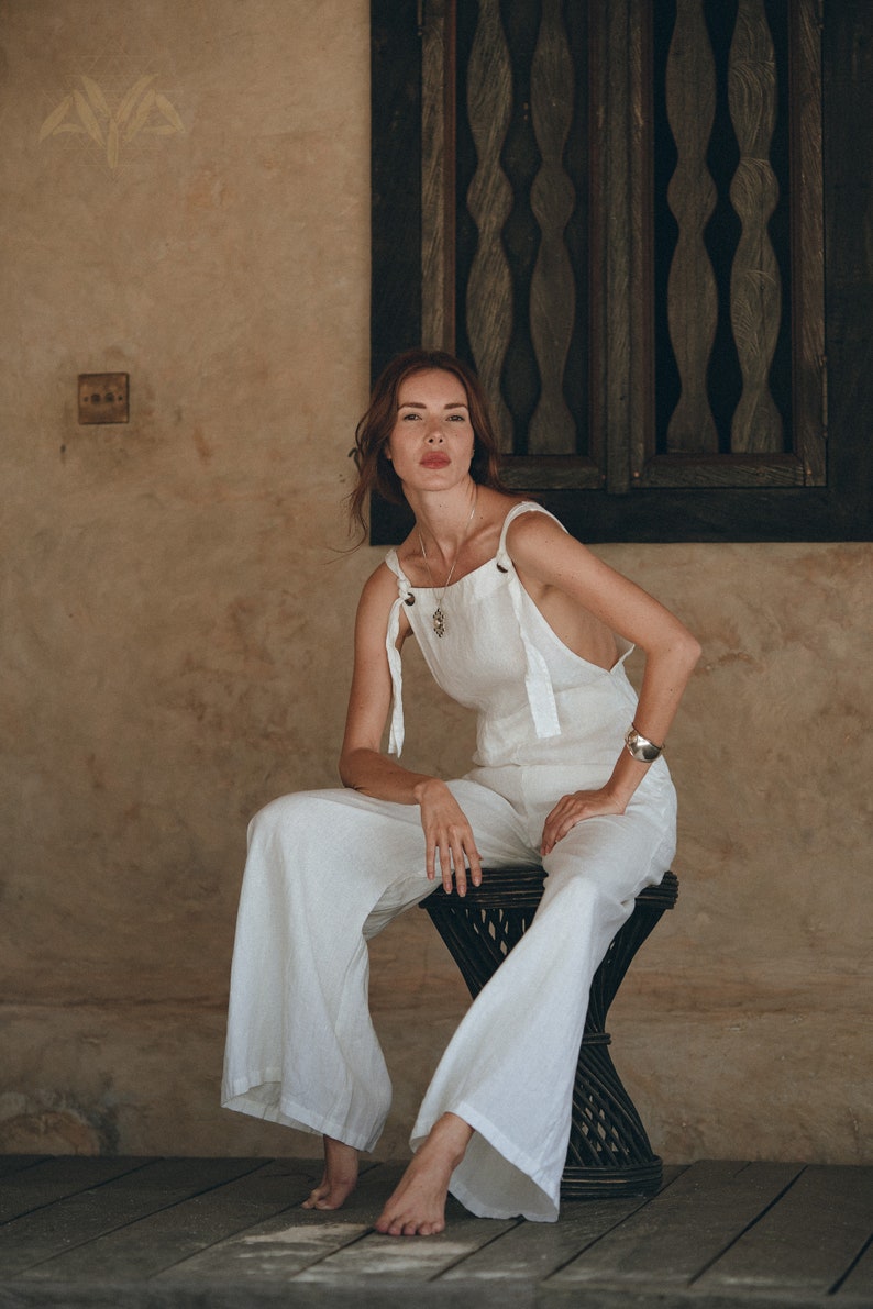 Off White Vintage Wedding Jumpsuit Boho Linen Overalls Women - Etsy