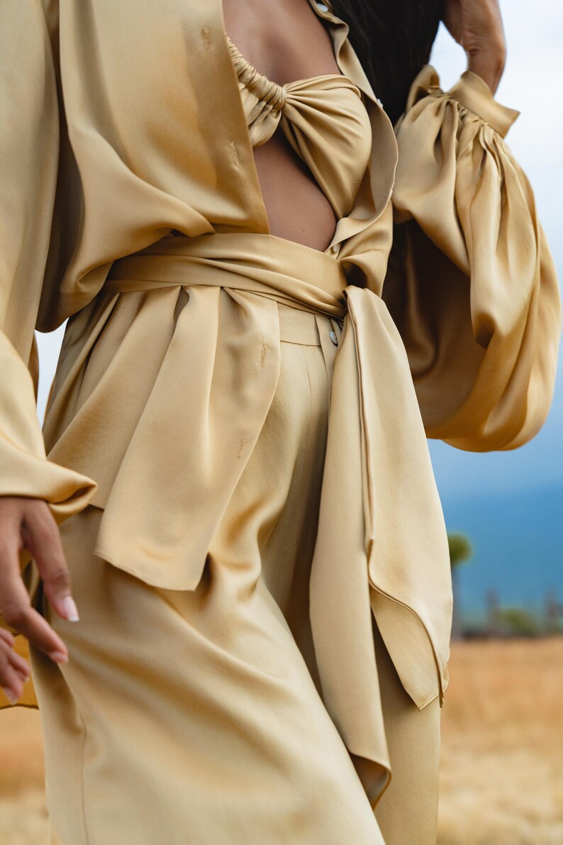 Apsara Kimono Blouse Inka Gold – Pure Silk Top for Women • Boho Goddess ...