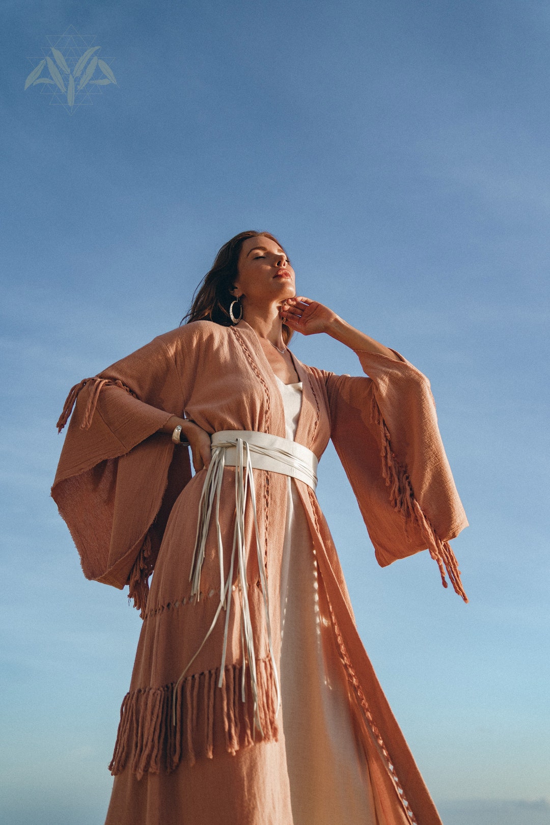 Pink Tribal Kimono Robe • Bohemian Bell Sleeve Cover up • Boho Linen ...