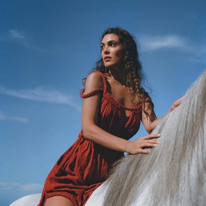 Red Greek Goddess Dress • Boho Bridesmaid Dress • Belted Grecian Dress ...