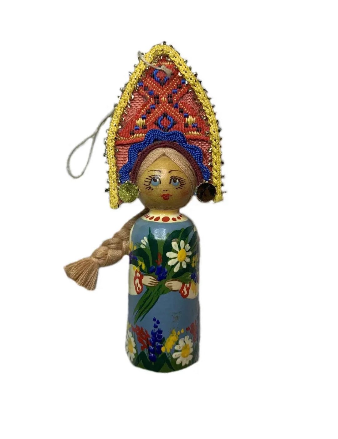 Vintage Russian Matryoshka Wood Doll Ornament Linden and Fabric Hand ...