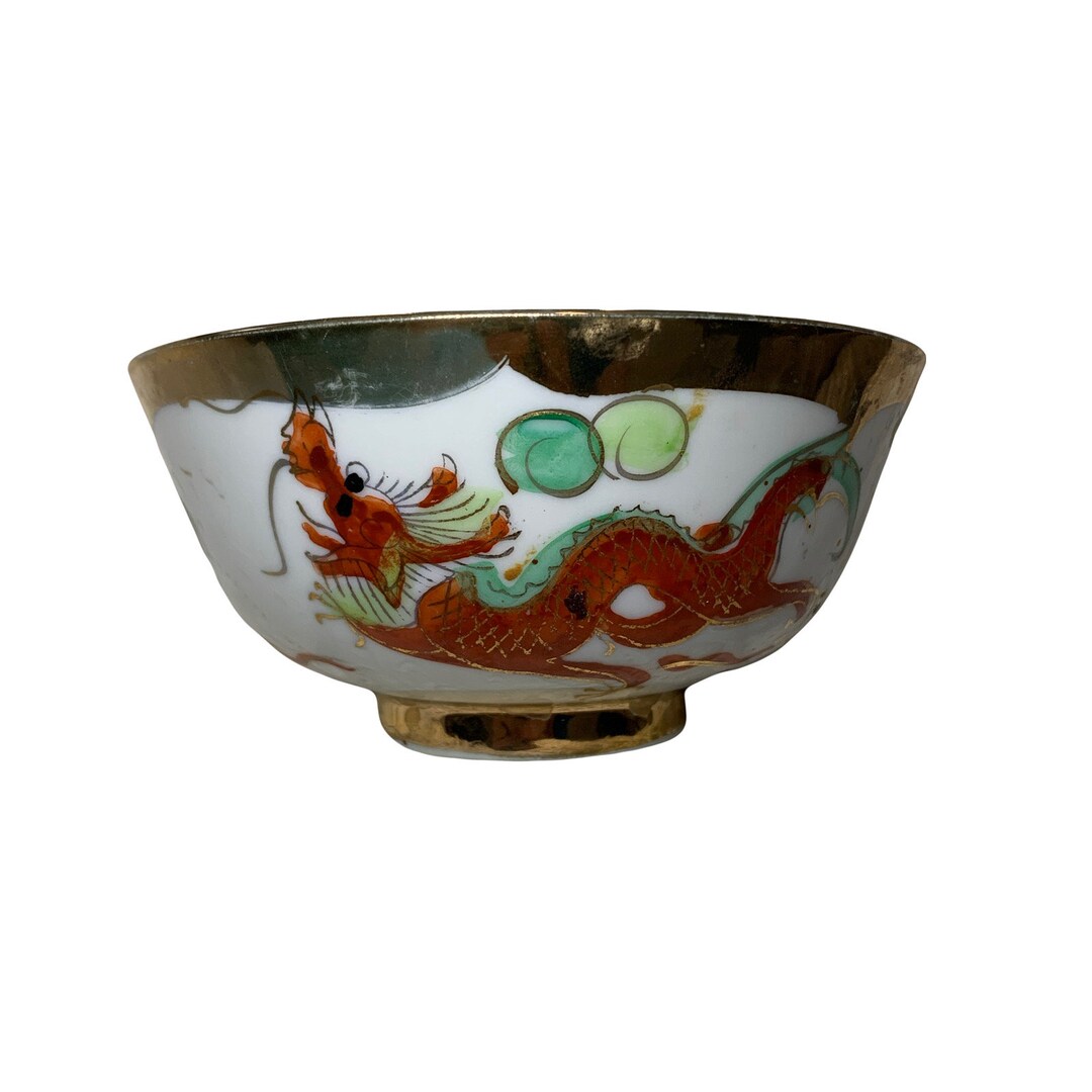Antique P.C.T. Japanese Porcelain Ware Rice Bowl Hand Painted Dragon ...