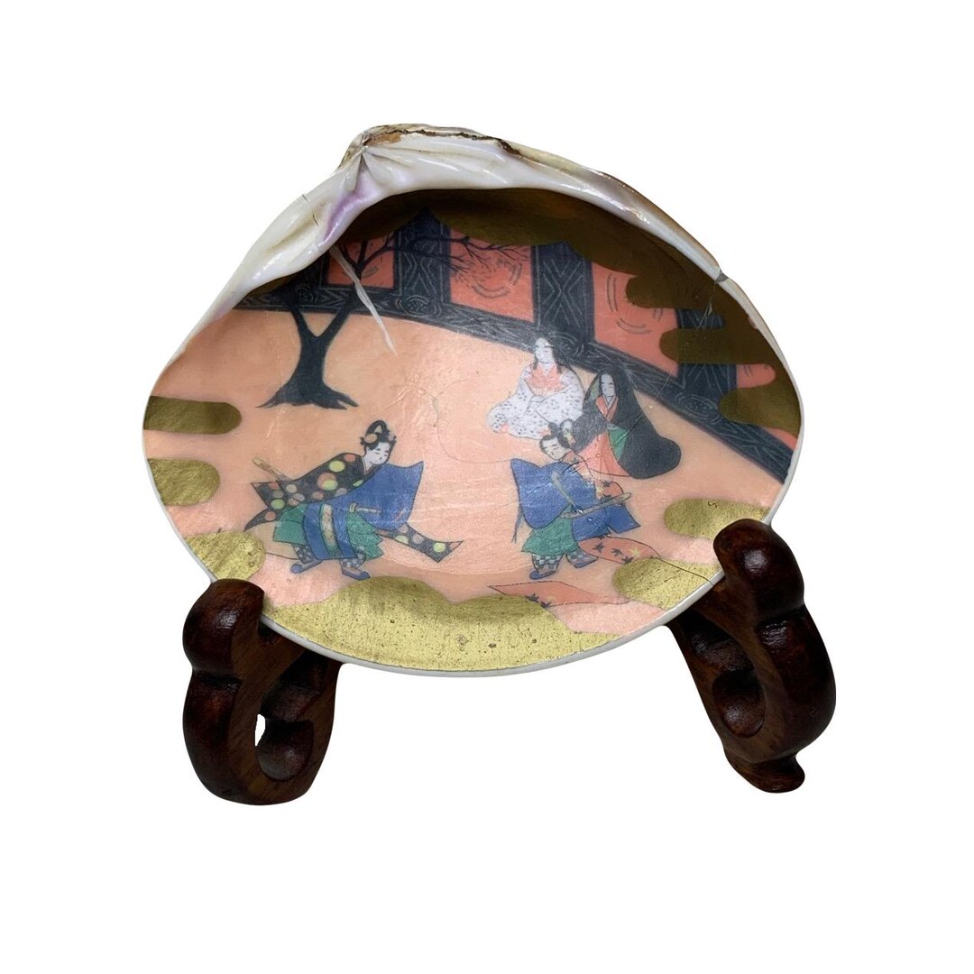 Vintage Japan Hand Painted Kai-awase Matching Game Clam Shell With ...