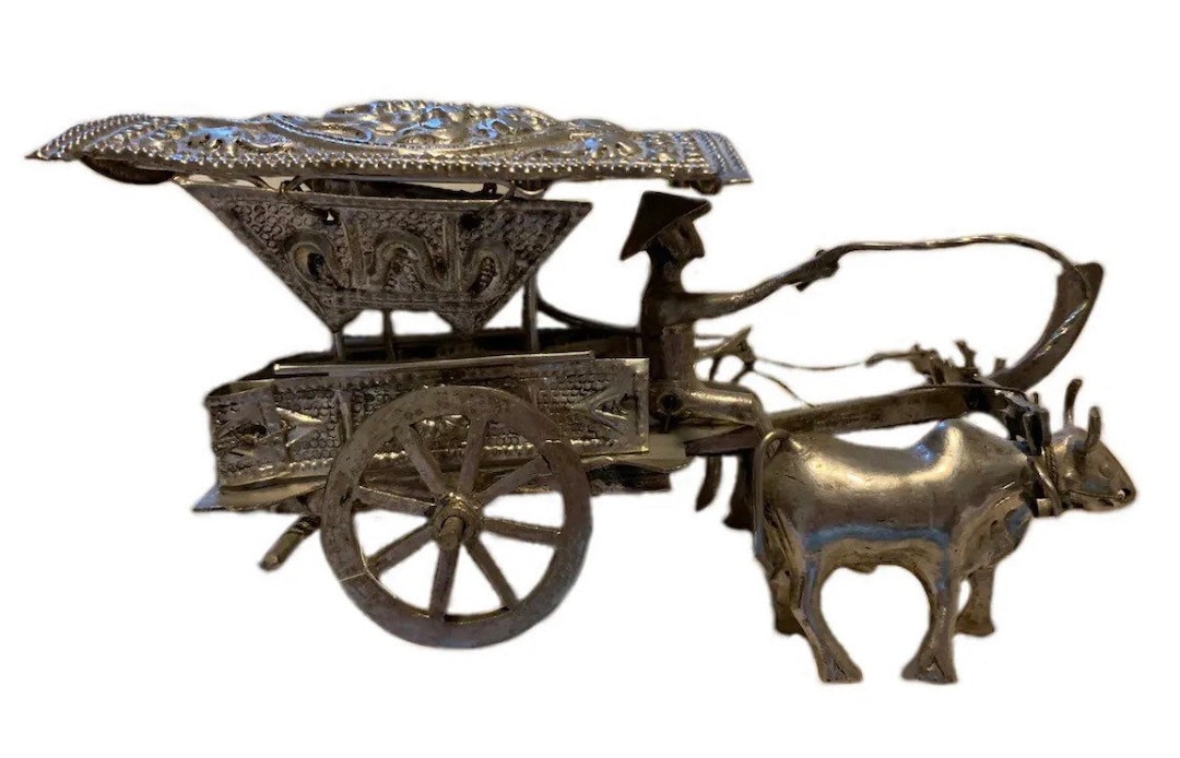 Vintage Handmade Metal Man Driving Cart With Cattle Figure South East ...
