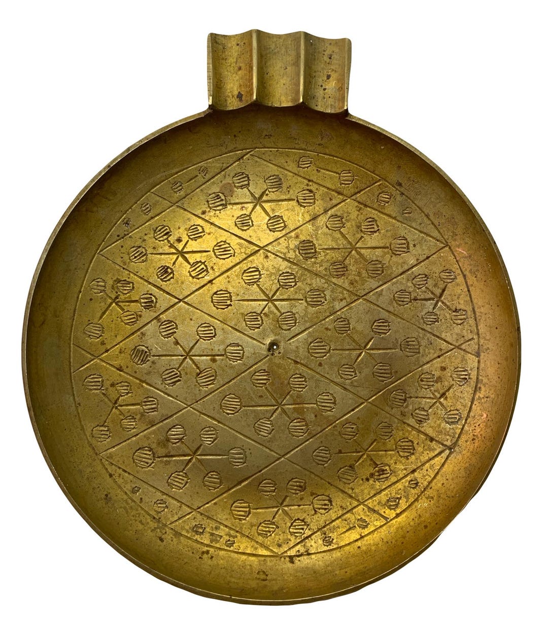 Vintage Indian Engraved Brass Ashtray Incense Holder Retro Geometric ...