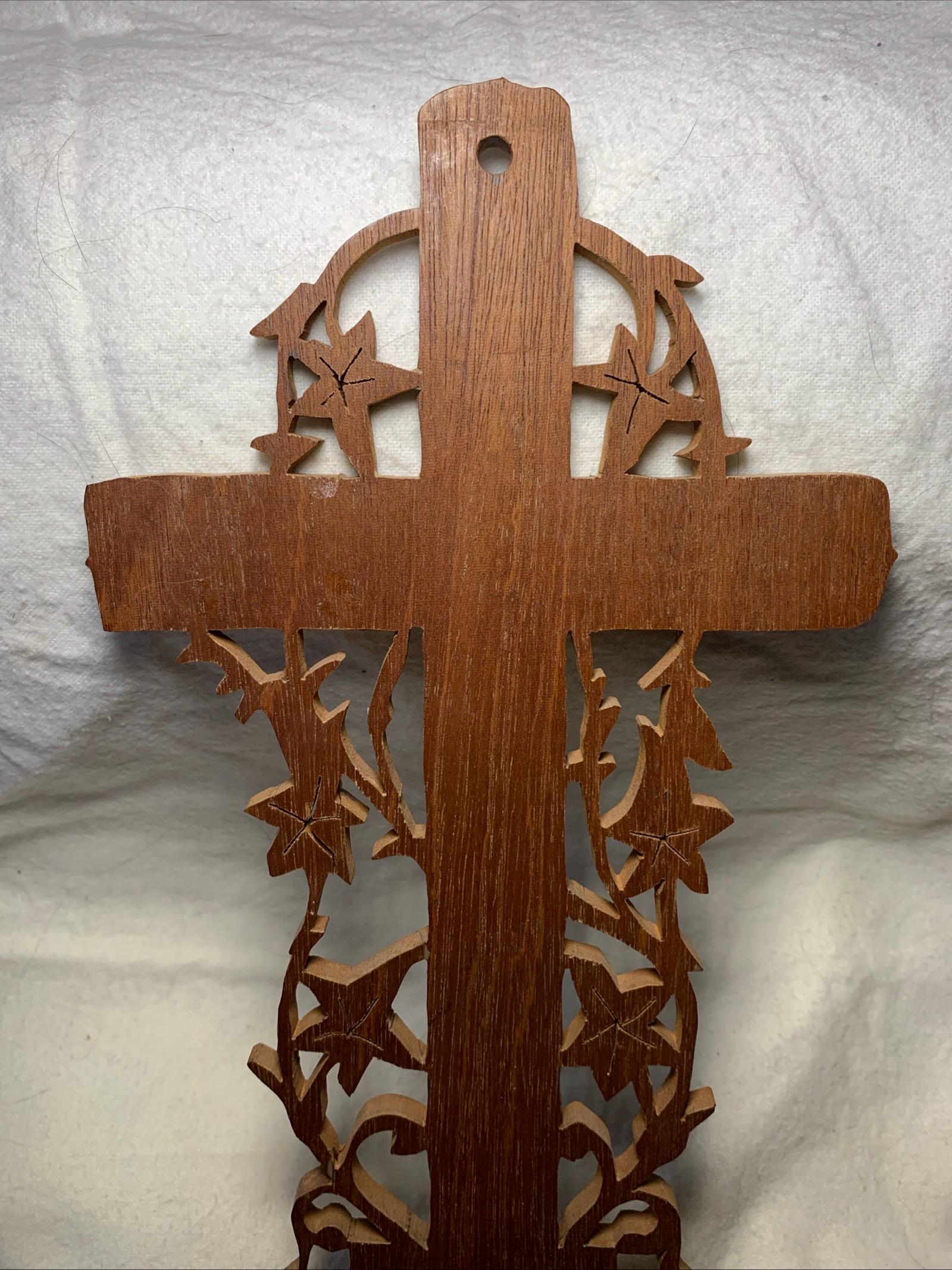 Vintage Scroll Woodcraft Crucifix Wall Hanging With Pocket Lloyd Babler ...