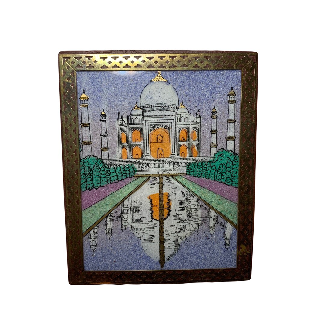 Indian Taj Mahal Glass Gemstone Painting Jewelry Box With Brass Border ...