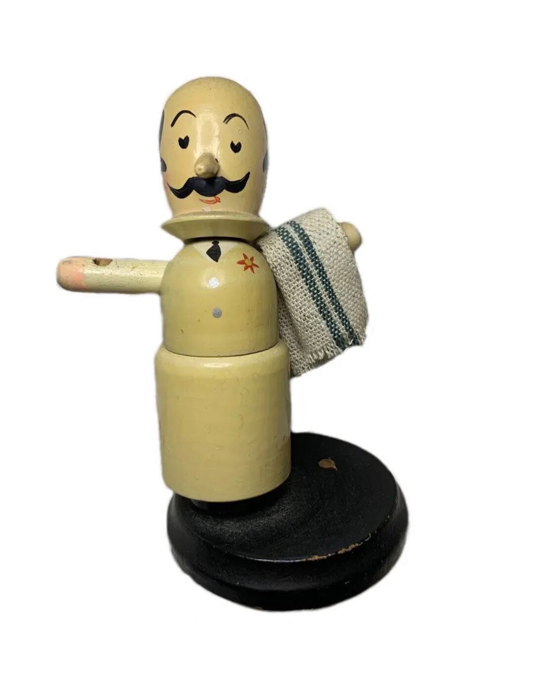 Vintage European Wooden Waiter Figurine With Cloth Towel as Is - Etsy