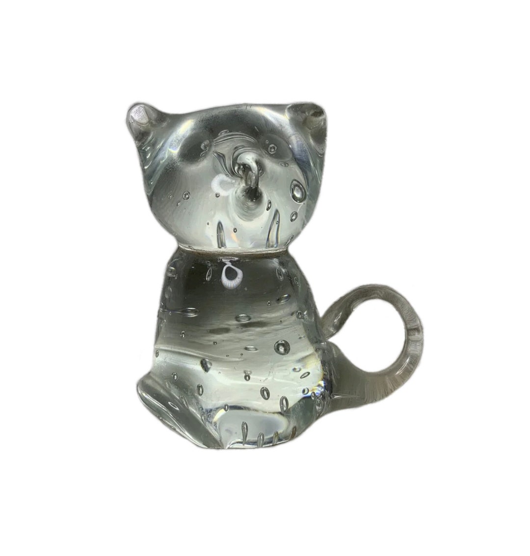 Vintage Glass Sitting Cat Paperweight Figurine With Internal Bubbles - Etsy
