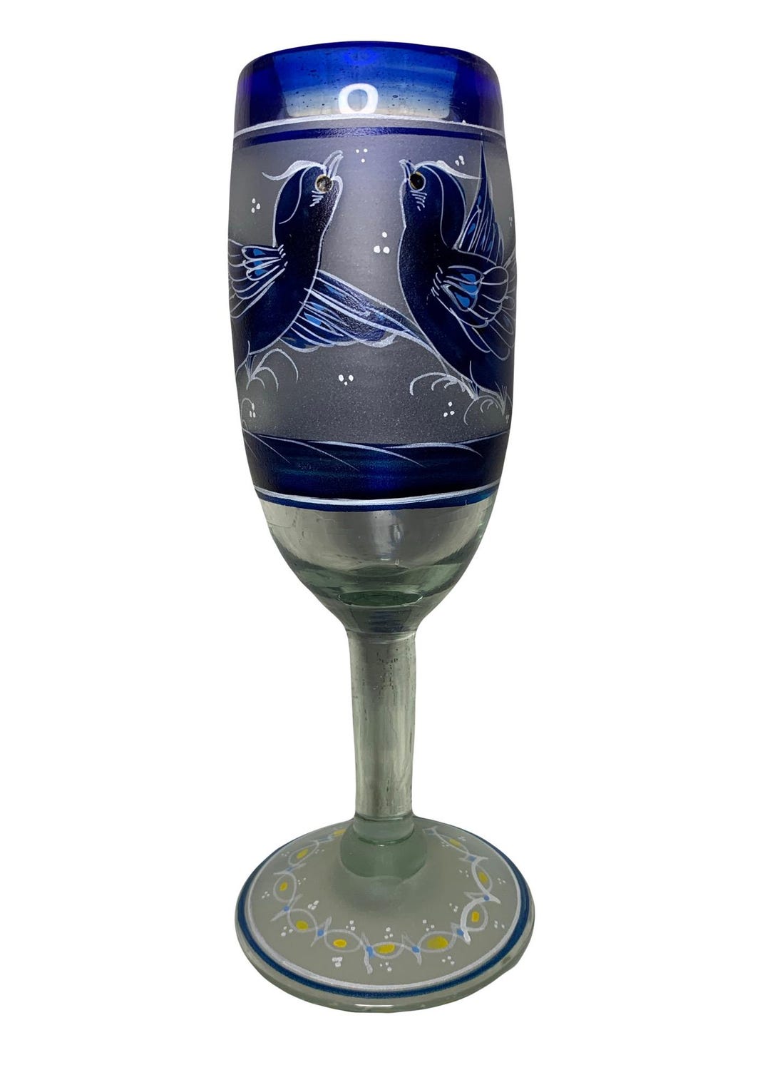 Vintage Tonala Mexican Handblown Wine Glass With Blue Birds Mexico Folk ...