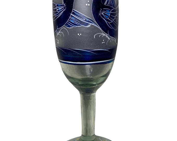 Vintage Tonala Mexican Handblown Wine Glass With Blue Birds Mexico Folk ...