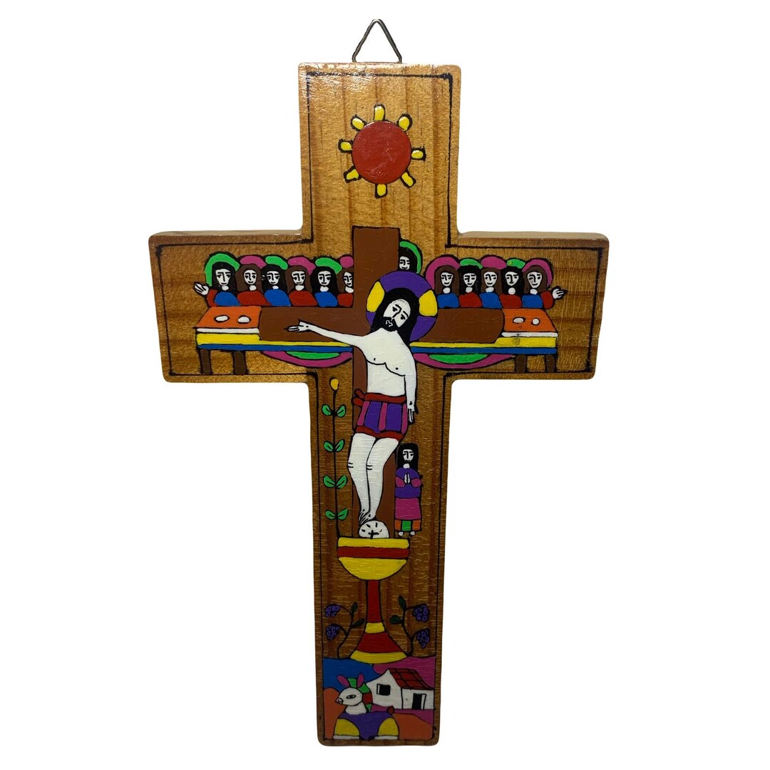 Hand Crafted Wooden Cross El Salvador Christian Folk Art “el Milagro De ...
