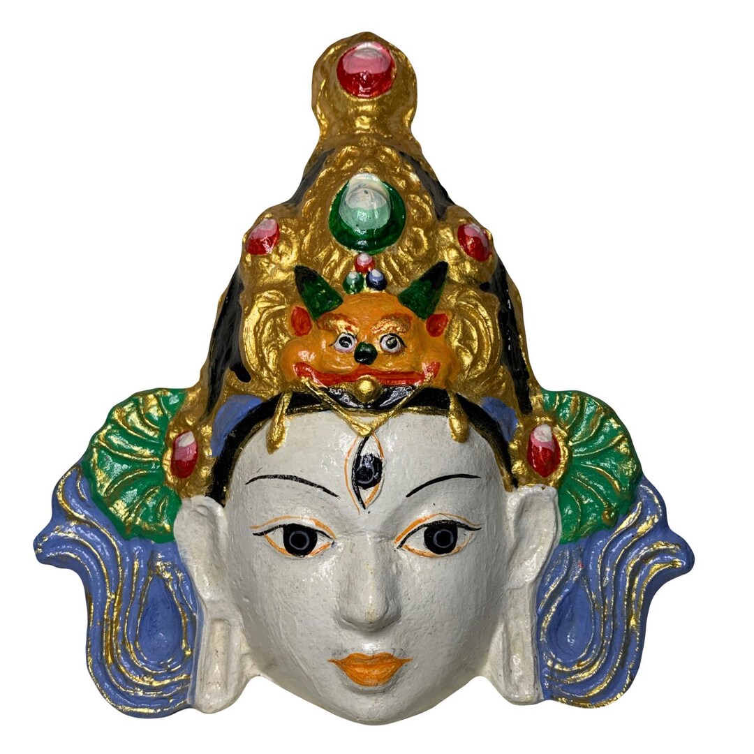 Vintage Southeast Asian Paper Mache Deity Mask Hand Painted Buddhist ...