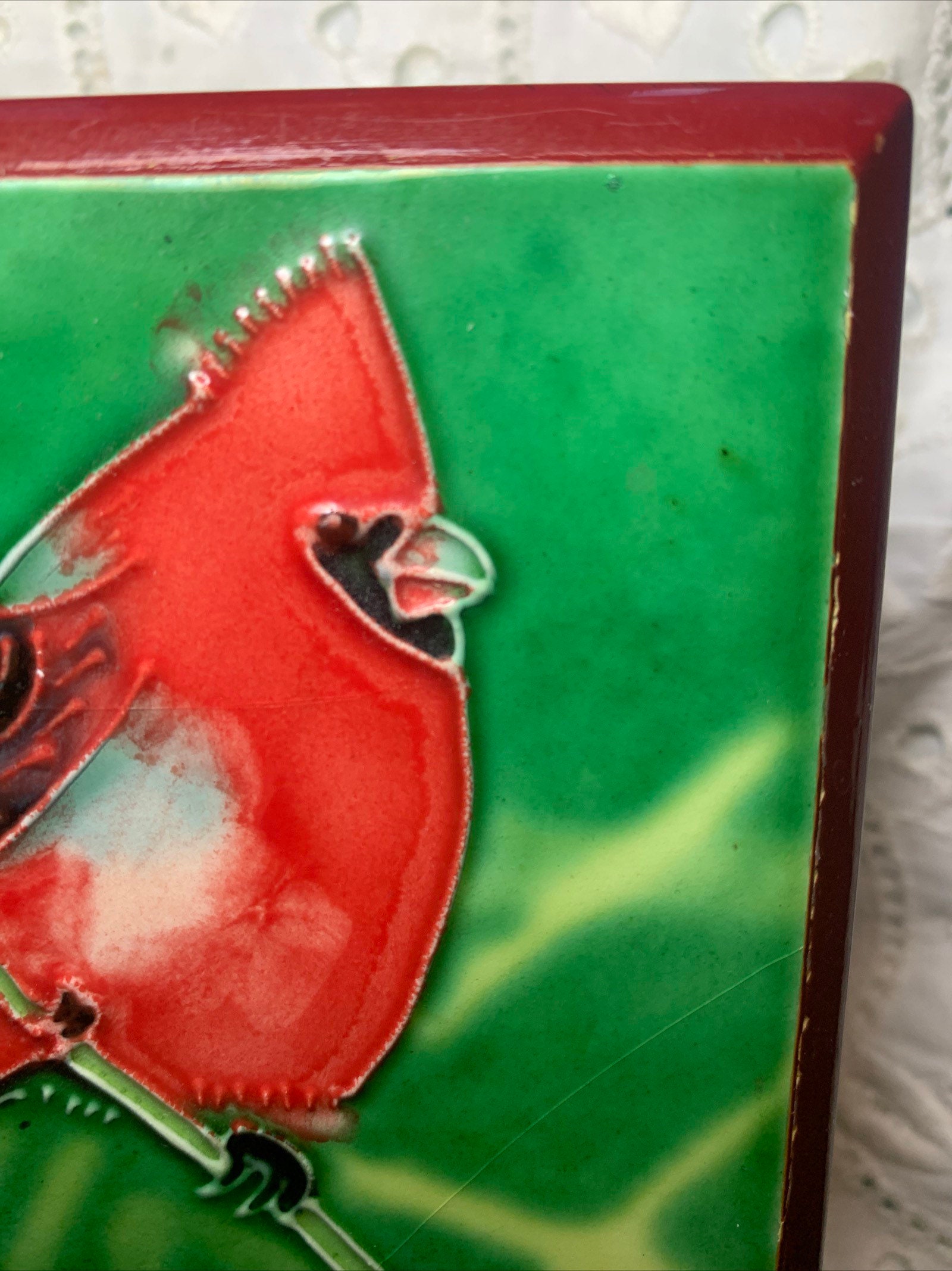Vintage Hinged Wood Trinket Box With Ceramic Tile Cardinal Bird on ...