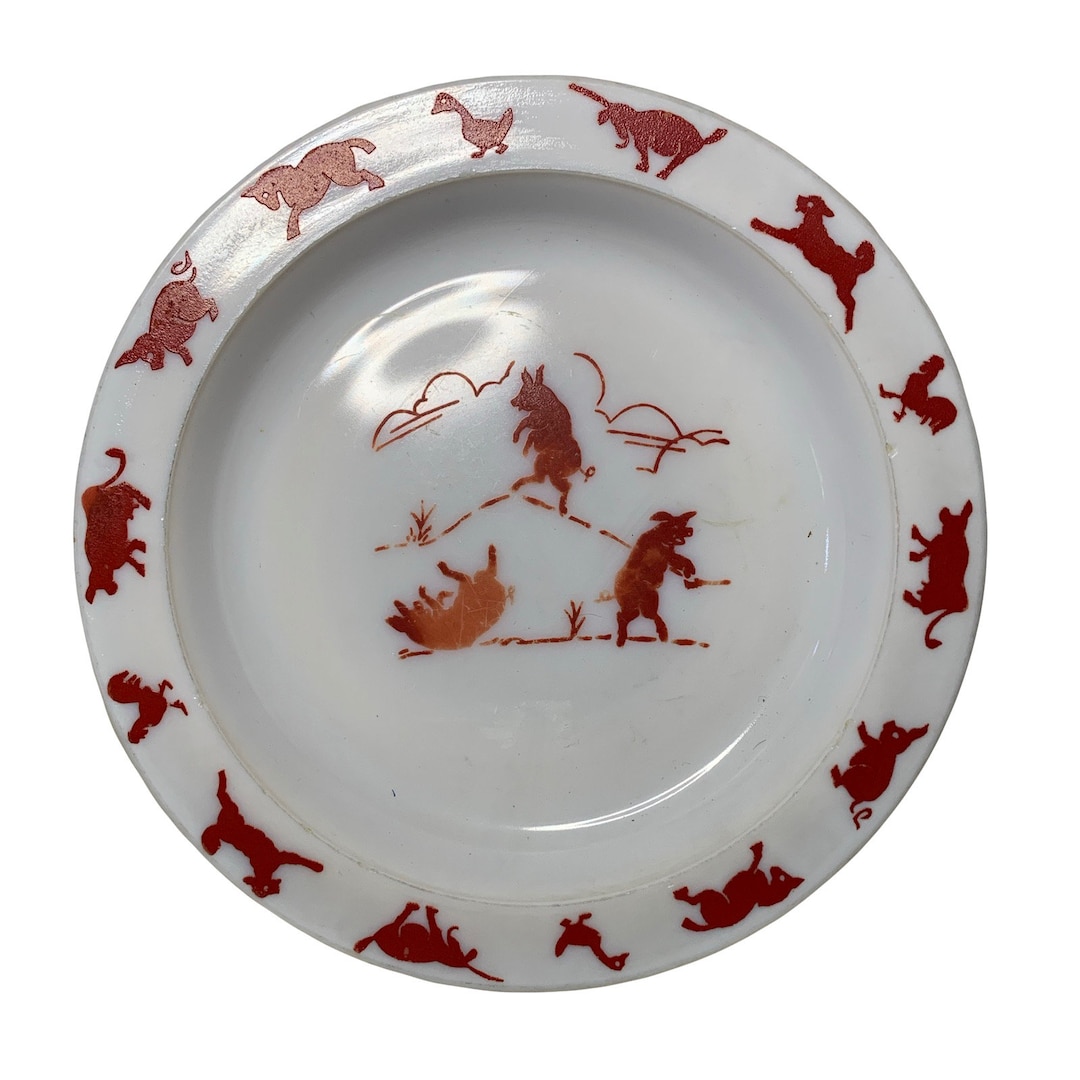 Vintage Hazel Atlas Childs Soup Bowl Three Little Pigs Nursery Animal ...