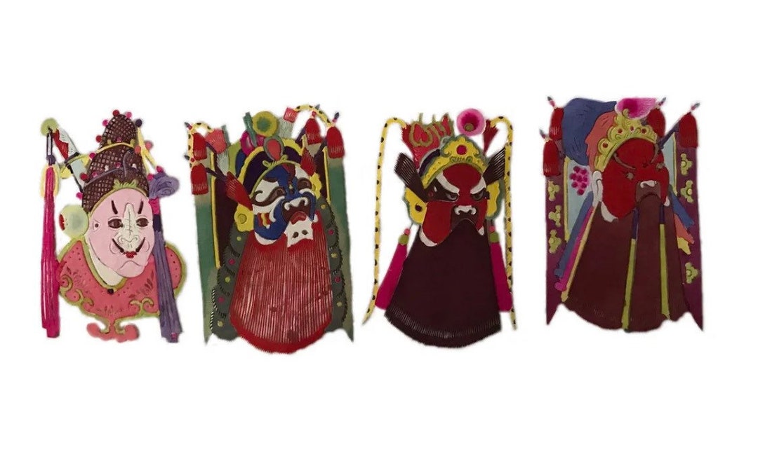 Vintage Chinese Hand Cut Rice Paper Masks Set of 4 Traditional Folk Art ...