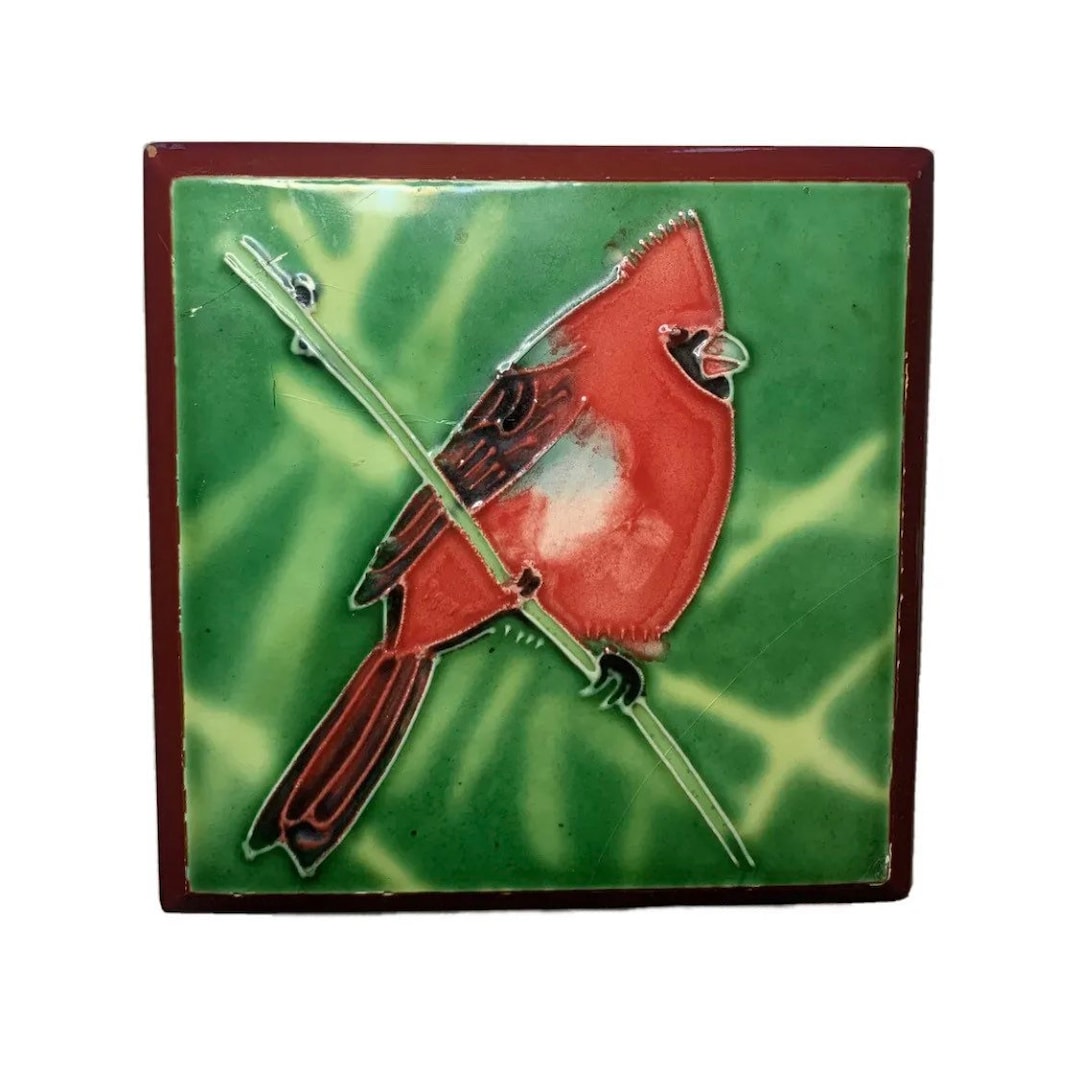Vintage Hinged Wood Trinket Box With Ceramic Tile Cardinal Bird on ...