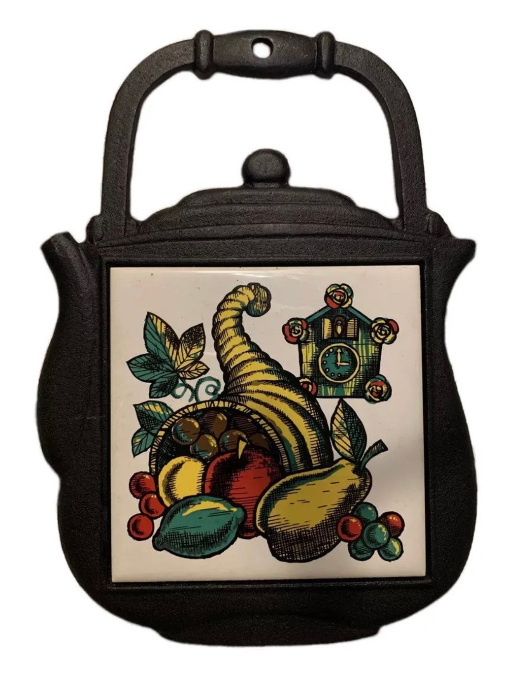 Vintage Decorama Cast Iron and Ceramic Trivet Rustic Farmhouse ...